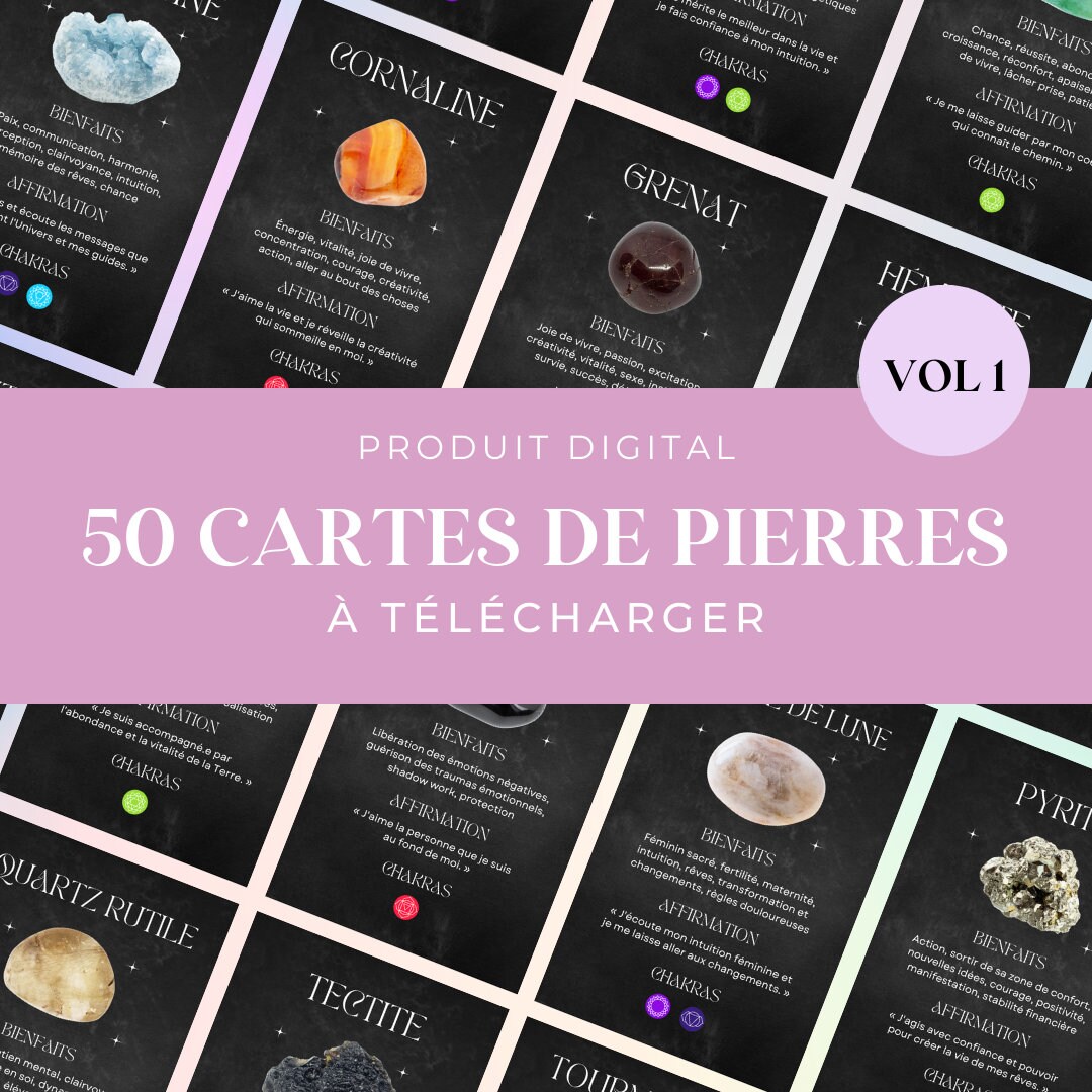 50 Stone Cards to Print (VOL 1, DARK), Semi-precious Stones ...
