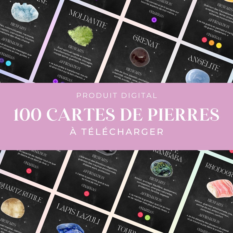 100 Printable Stone Cards (DARK), Semi-precious Stones, Lithotherapy ...