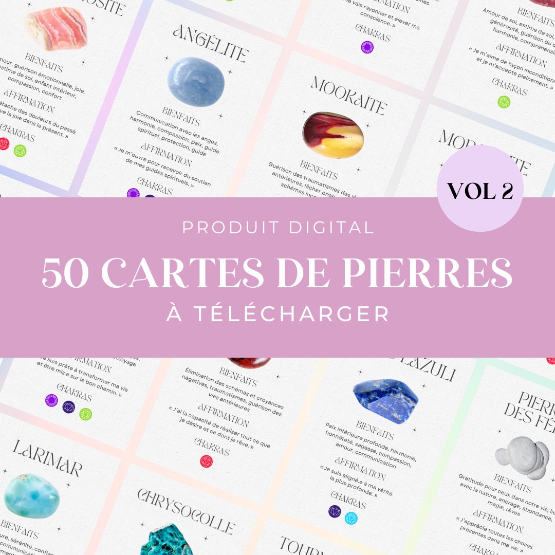 50 Printable Stone Cards (VOL 2, LIGHT), Semi-precious Stones ...