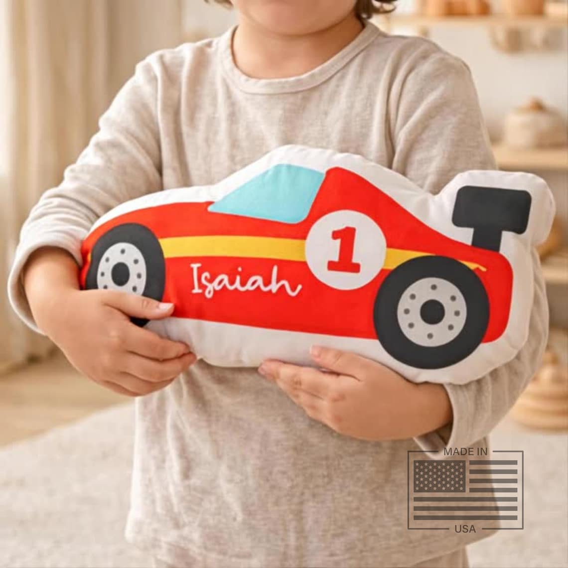 Red Race Car Shape Pillow, Personalized Nursery Decor, Motorsport ...
