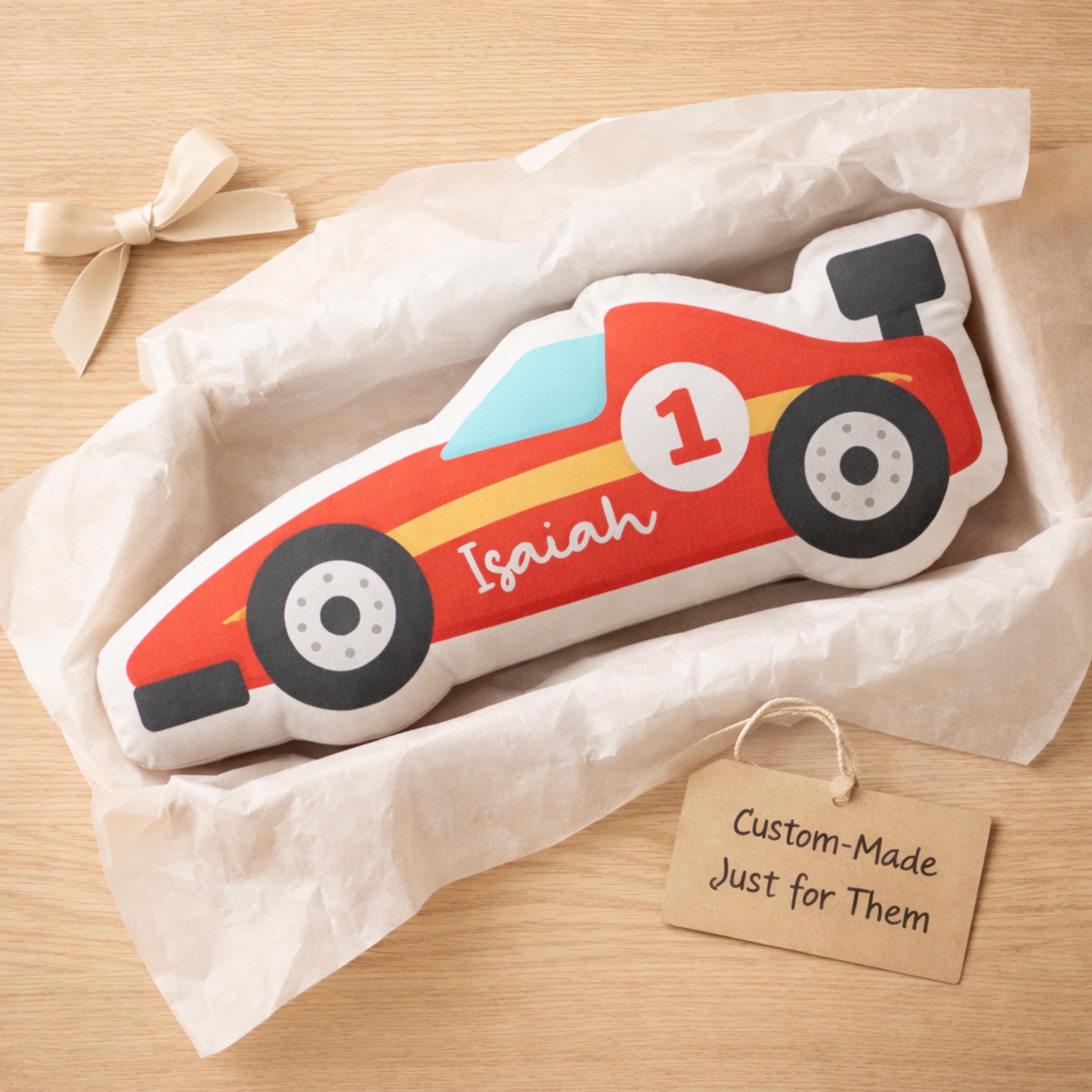 Red Race Car Shape Pillow, Personalized Nursery Decor, Motorsport ...
