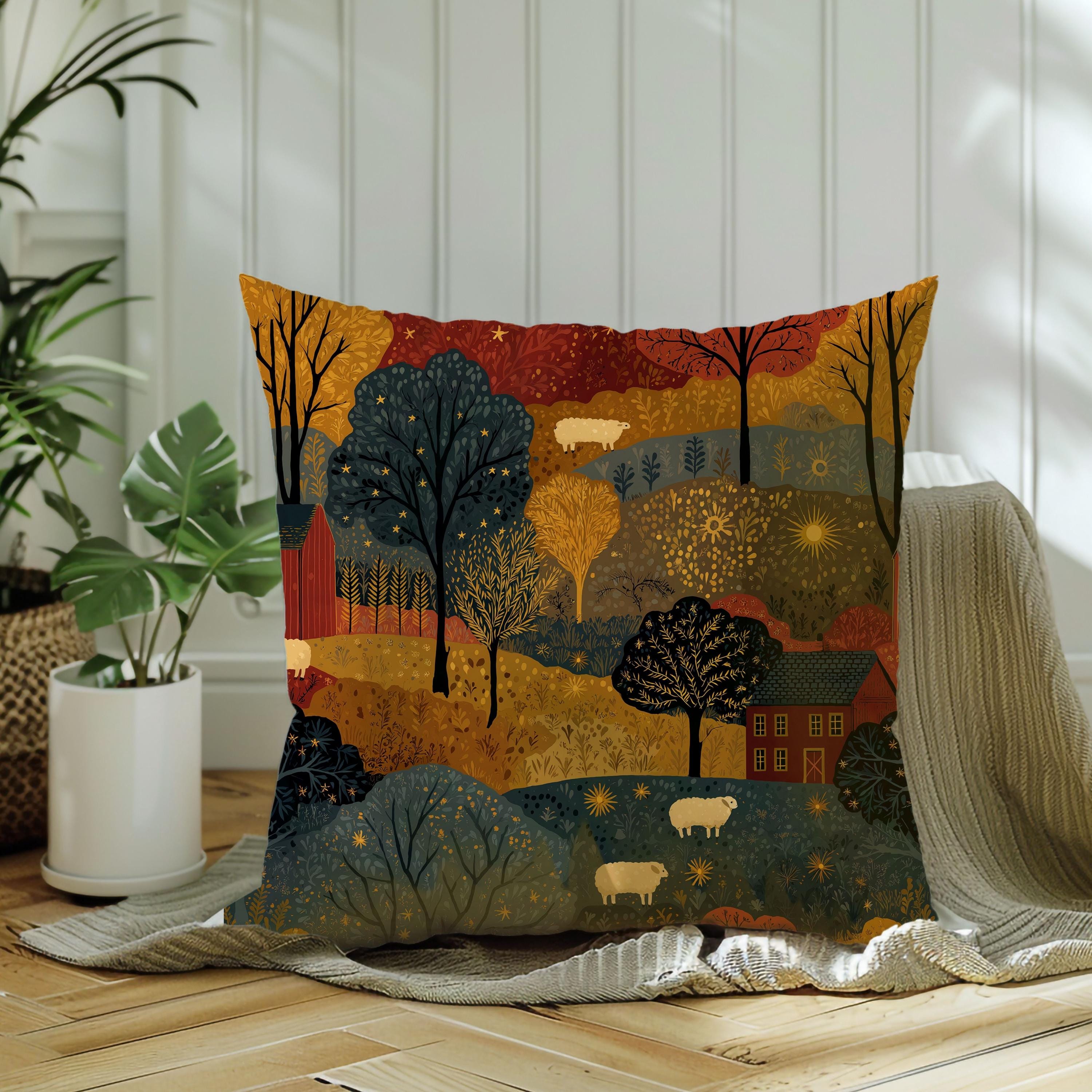 Cottagecore Pillow Cover – Autumn Farmhouse Throw Pillow, Folk Art ...