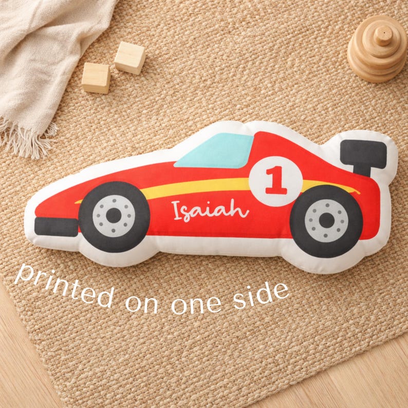 Red Race Car Shape Pillow, Personalized Nursery Decor, Motorsport ...