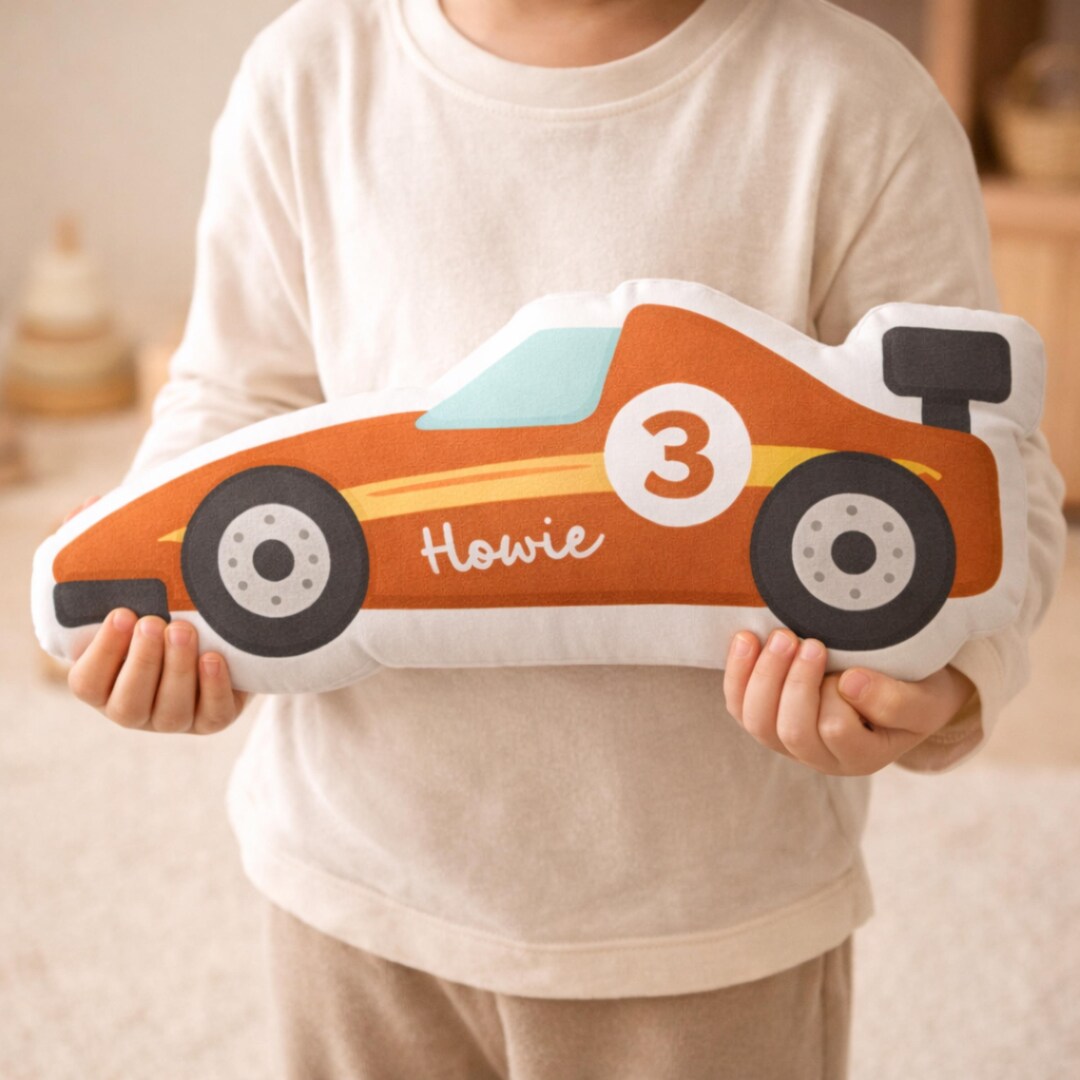 Race Car Shape Pillow, Personalized Nursery Decor, Motorsport Playroom ...
