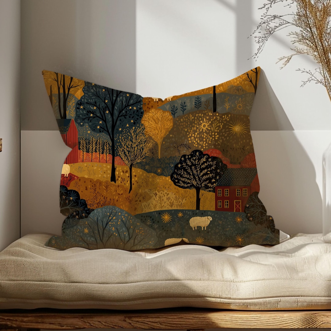 Cottagecore Pillow Cover – Autumn Farmhouse Throw Pillow, Folk Art ...