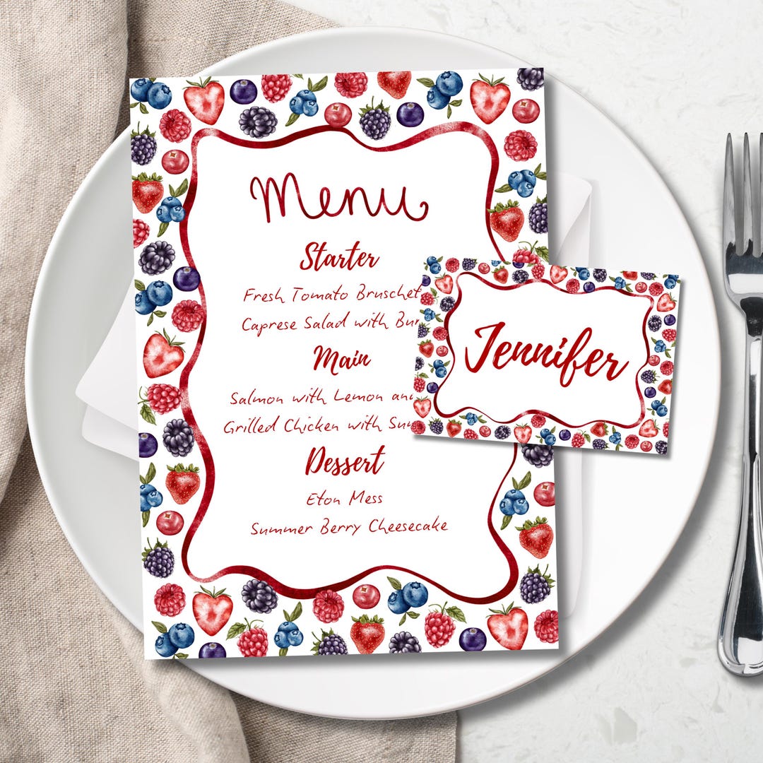Berry-tastic Illustrated Editable Summer Berries Menu Template + Place ...
