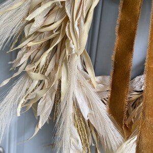 Teardrop Neutral Fall Corn Husk and Pampas Grass Wreath, Camel Caramel ...