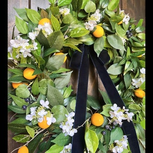 Spring Summer Lemon Wreath With Blue Berries and White Hydrangea ...