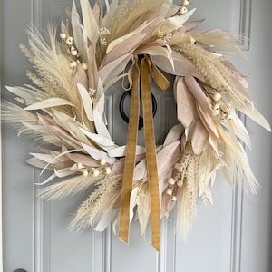 Neutral Fall Corn Husk and Pampas Grass Wreath, Camel Caramel Orange ...