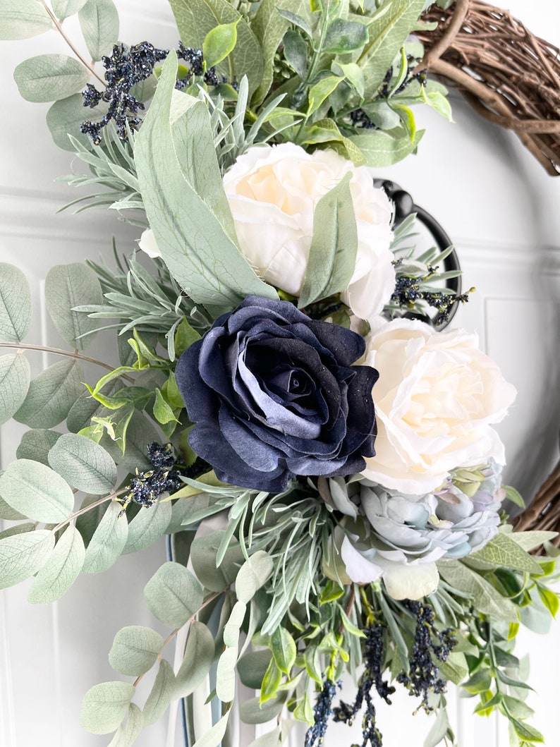 Navy Blue Wreath Navy Blue Everyday Wreath for Front Door - Etsy