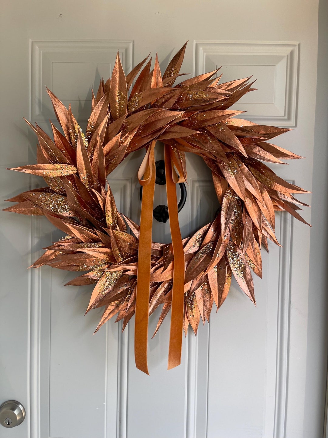 Fall Bronze Copper Shimmery Metallic Wreath With Willow Eucalyptus ...