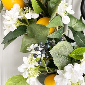 Spring Summer Lemon Wreath With Blue Berries and White Hydrangea ...