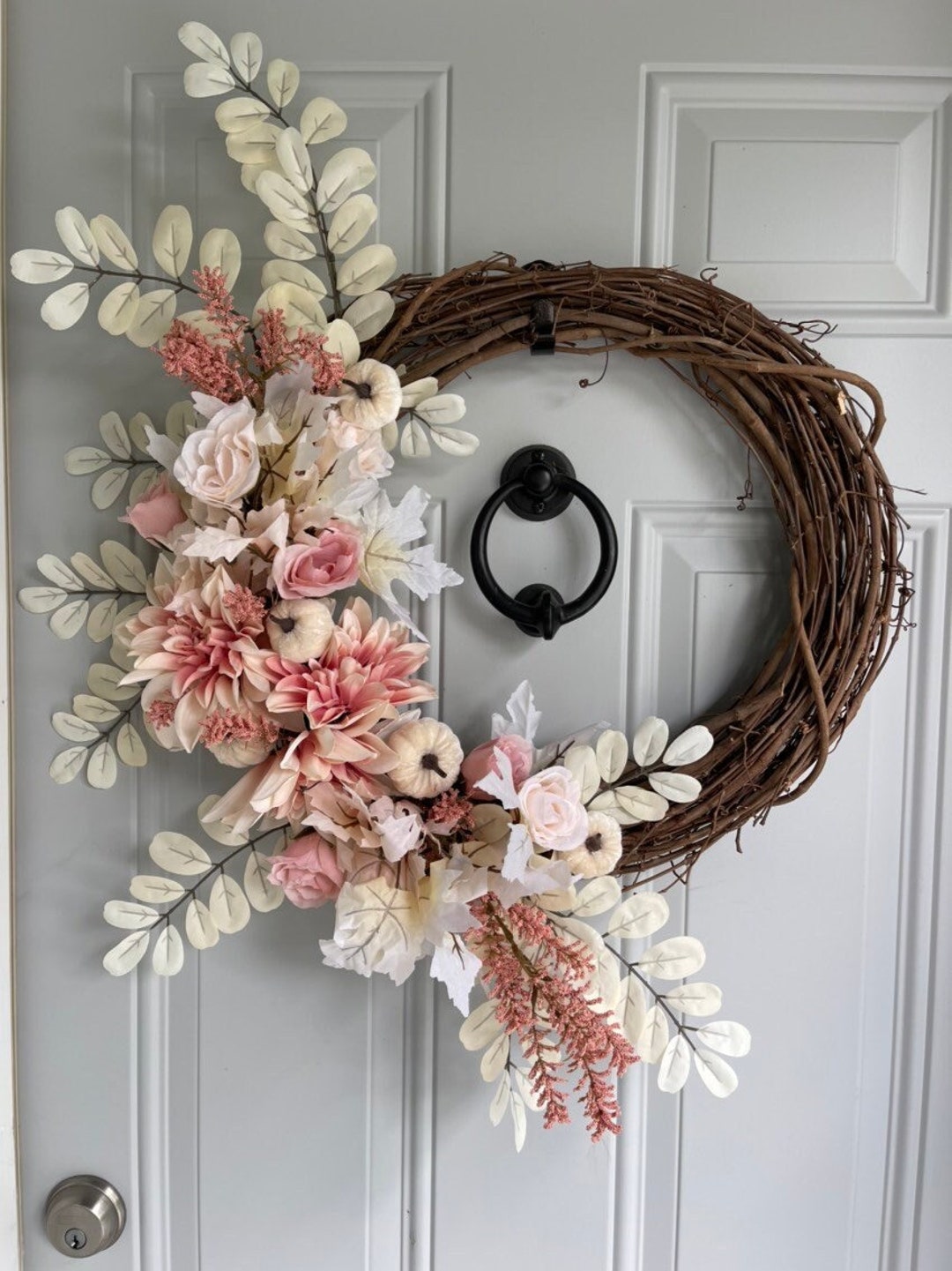 Fall Pink Farmhouse or Boho Wreath, Pink Fall Decor, Pink Fall Floral ...