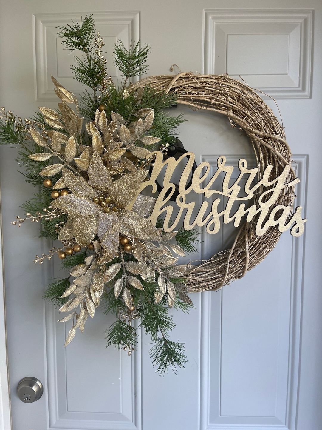 Gold Christmas Wreath, All Gold Wreath, Gold Poinsettia Wreath, Gold ...