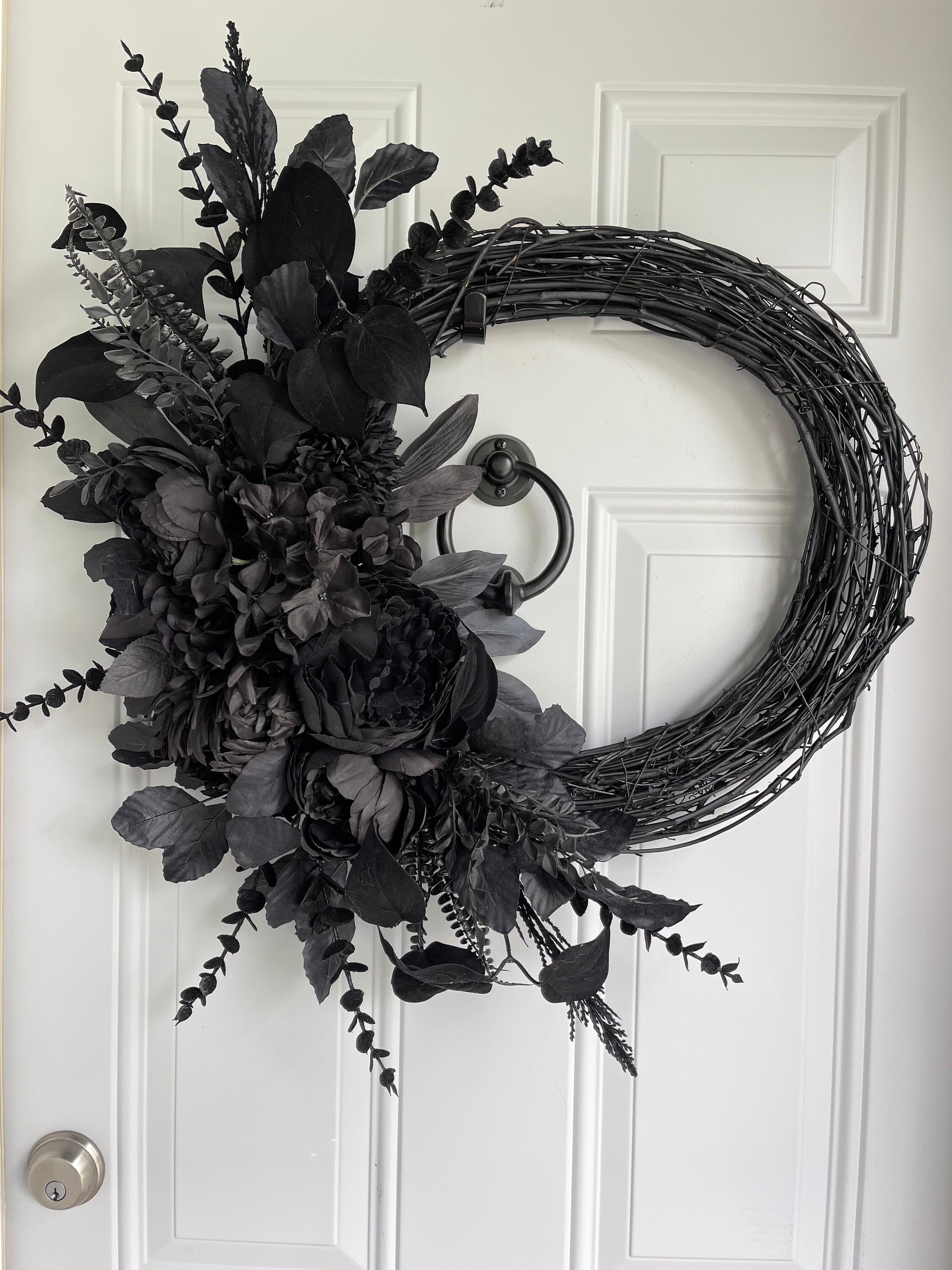 Handmade All-black Beauty Wreath: Black Dahlias, Black Roses, Black ...
