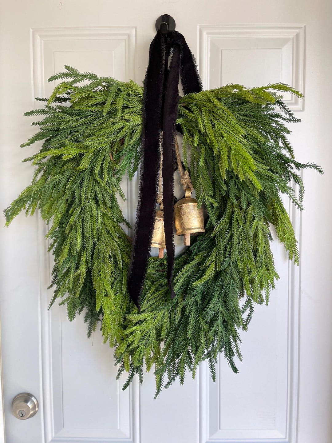 Norfolk Pine Winter Christmas Teardrop Wreath Rustic Gold Jingle Bells ...