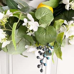 Spring Summer Lemon Wreath With Blue Berries and White Hydrangea ...