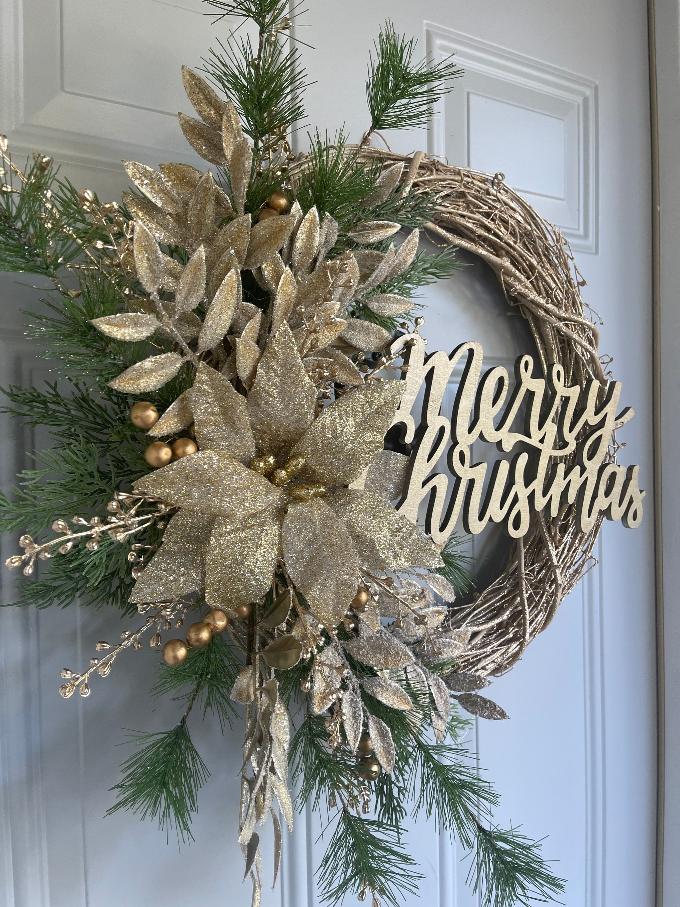 Gold Christmas Wreath, All Gold Wreath, Gold Poinsettia Wreath, Gold ...