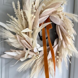 Neutral Fall Corn Husk and Pampas Grass Wreath, Camel Caramel Orange ...