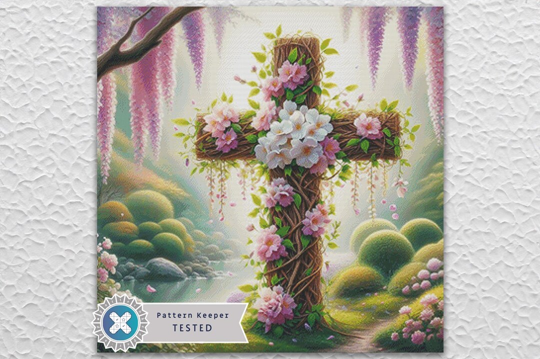 Easter Floral Cross Full Coverage Counted Cross Stitch Pattern Digital ...