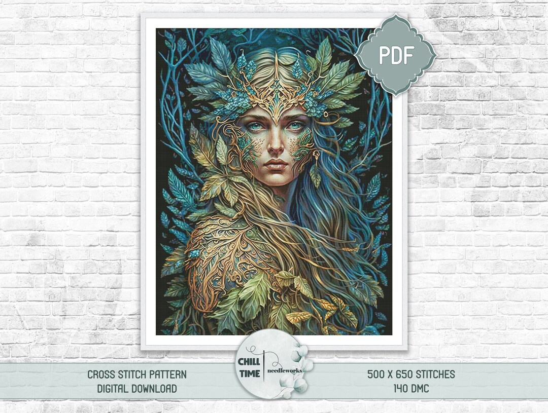 Nature Spirit Dryad Forest Goddess Full Coverage Counted Cross Stitch ...