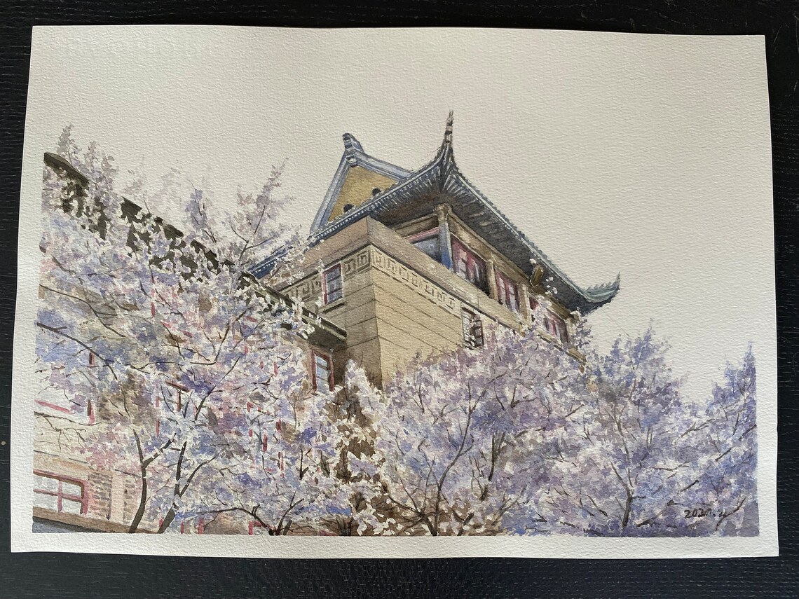 Original Watercolor Chinese Building in Wuhan University - Etsy