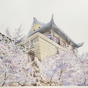 Original Watercolor Chinese Building in Wuhan University - Etsy