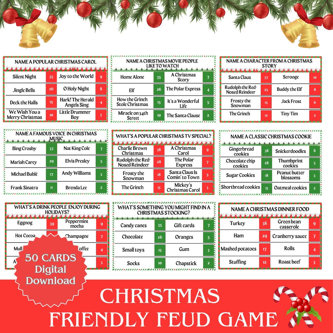 Christmas Friendly Feud Game, Printable Christmas Game, Christmas Party ...