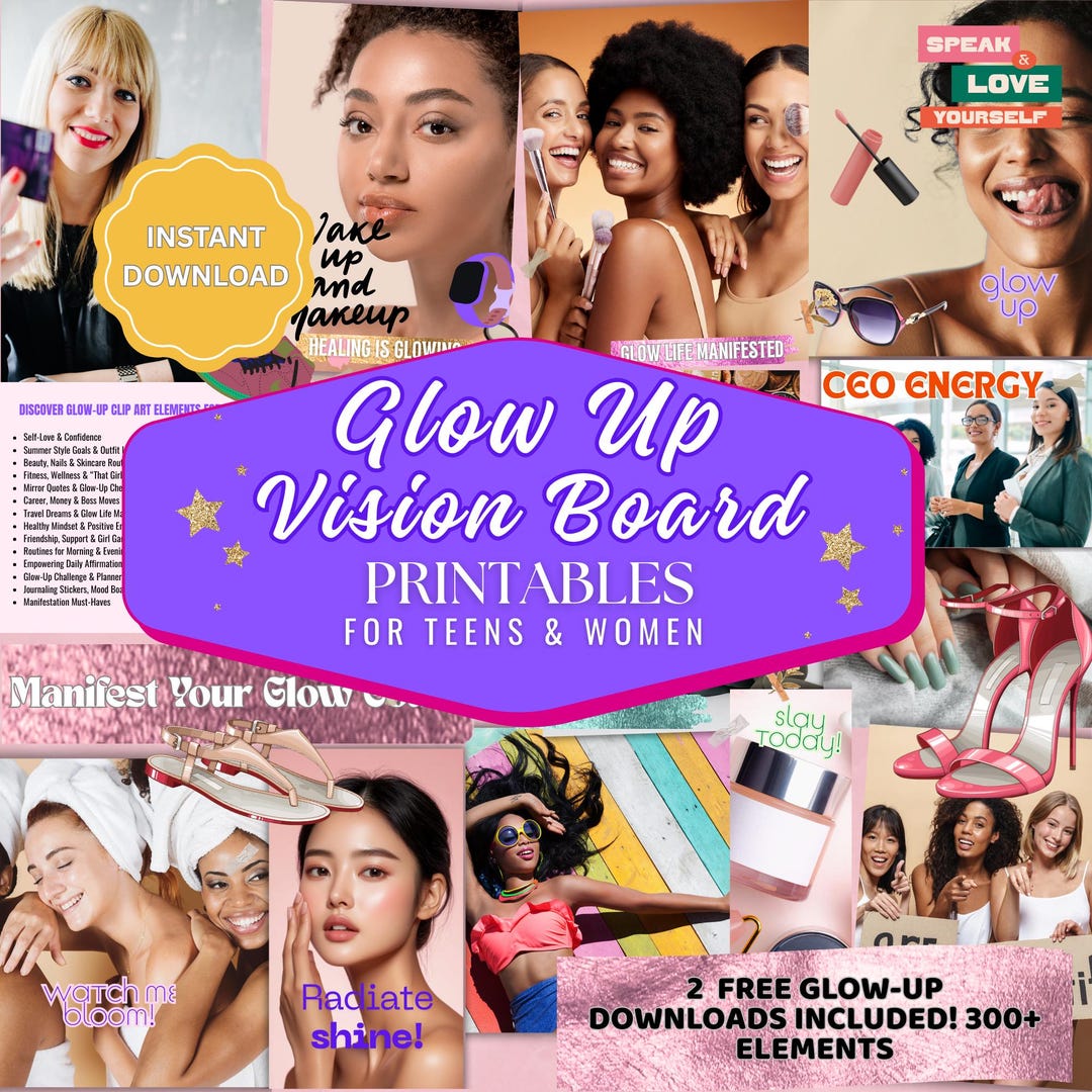 Glow-up Vision Board Printables for Teens & Women – 300+ Inspiring ...