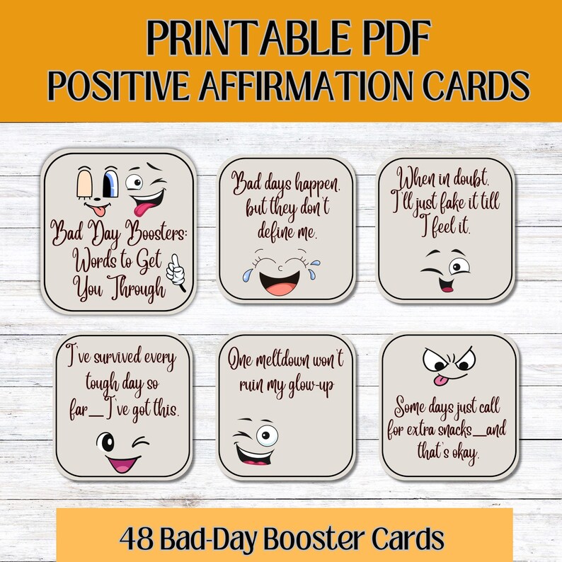 48 Affirmation Cards. Positive Flashcards. Digital Download. Emotional ...