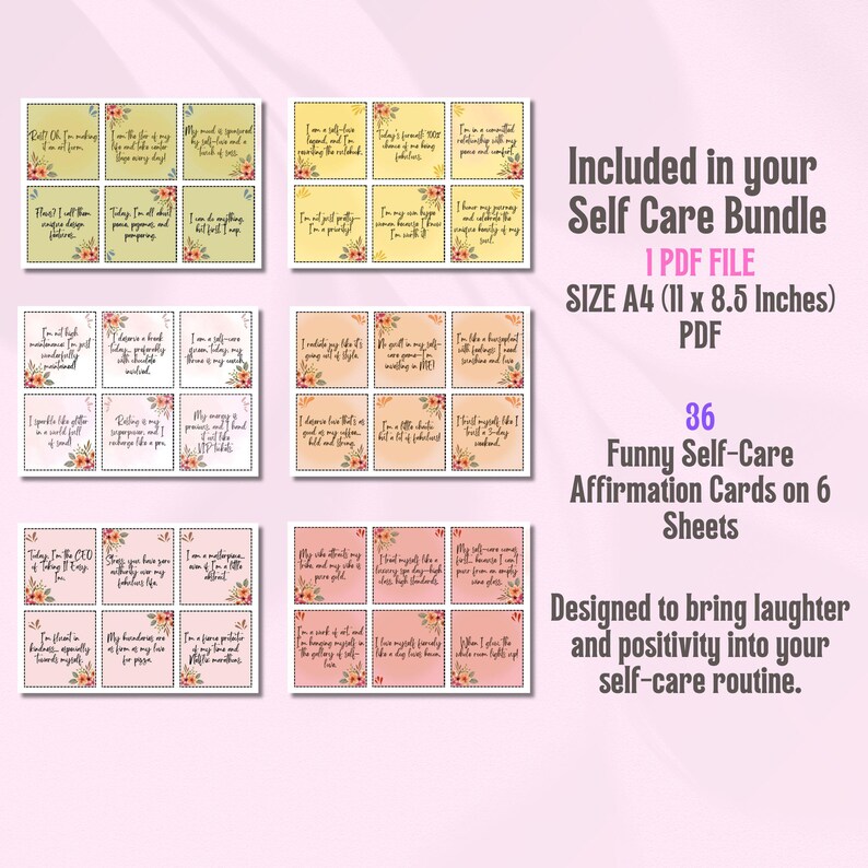 Funny Affirmation Cards for Self Care, Instant Download, Funny Cards ...