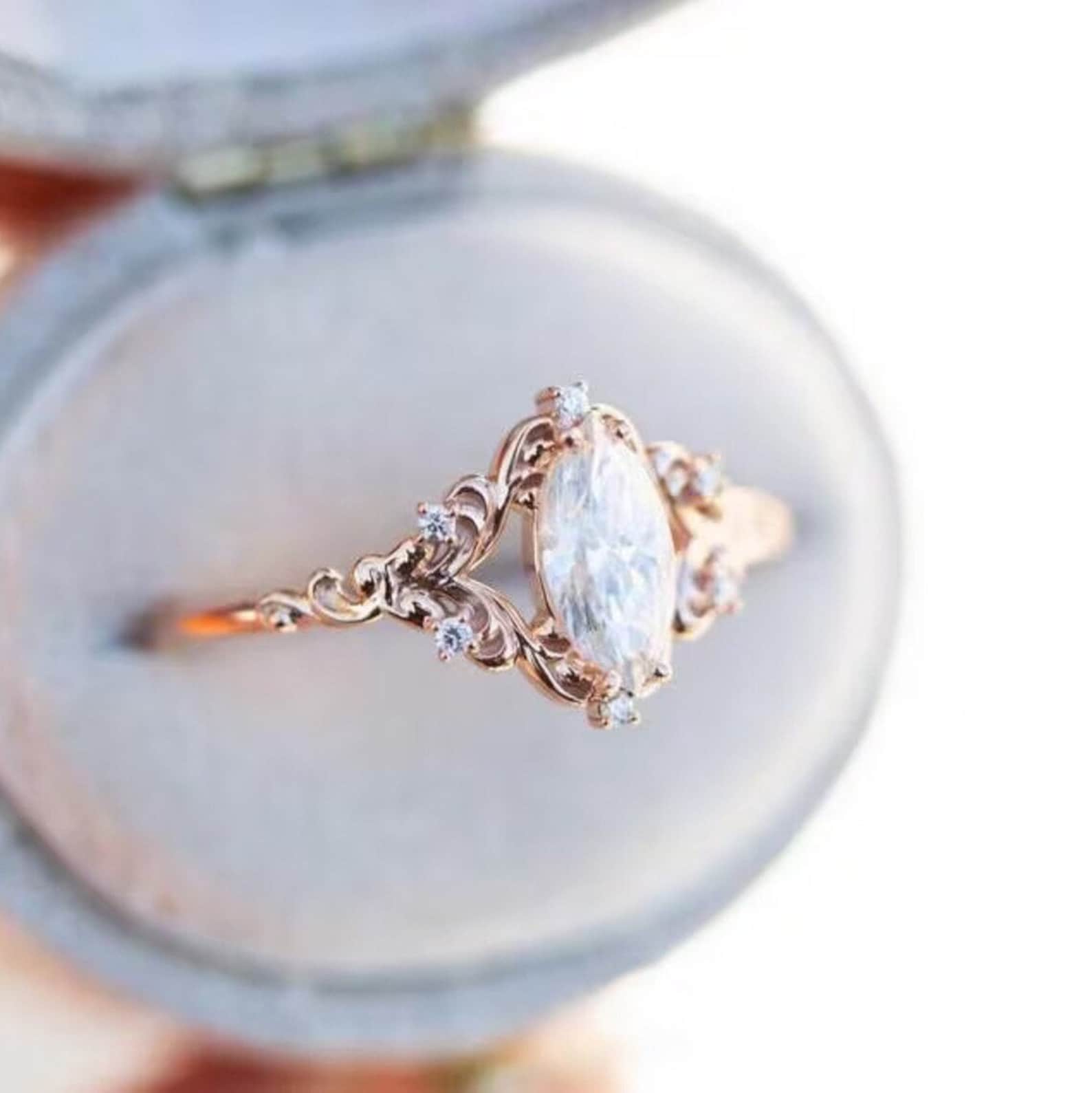 Marquise Cut Moissanite Engagement Ring 1.50 Ct Filigree - Etsy