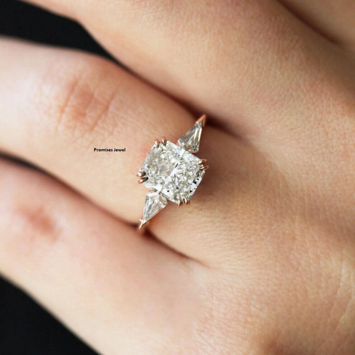 3 Stone Radiant Cut Engagement Ring With 2.50ct Lab Grown Emerald Cut ...