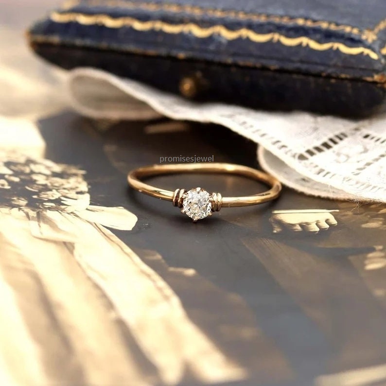 Bague Art Déco en diamant rond vintage, bague de fiançailles super ...