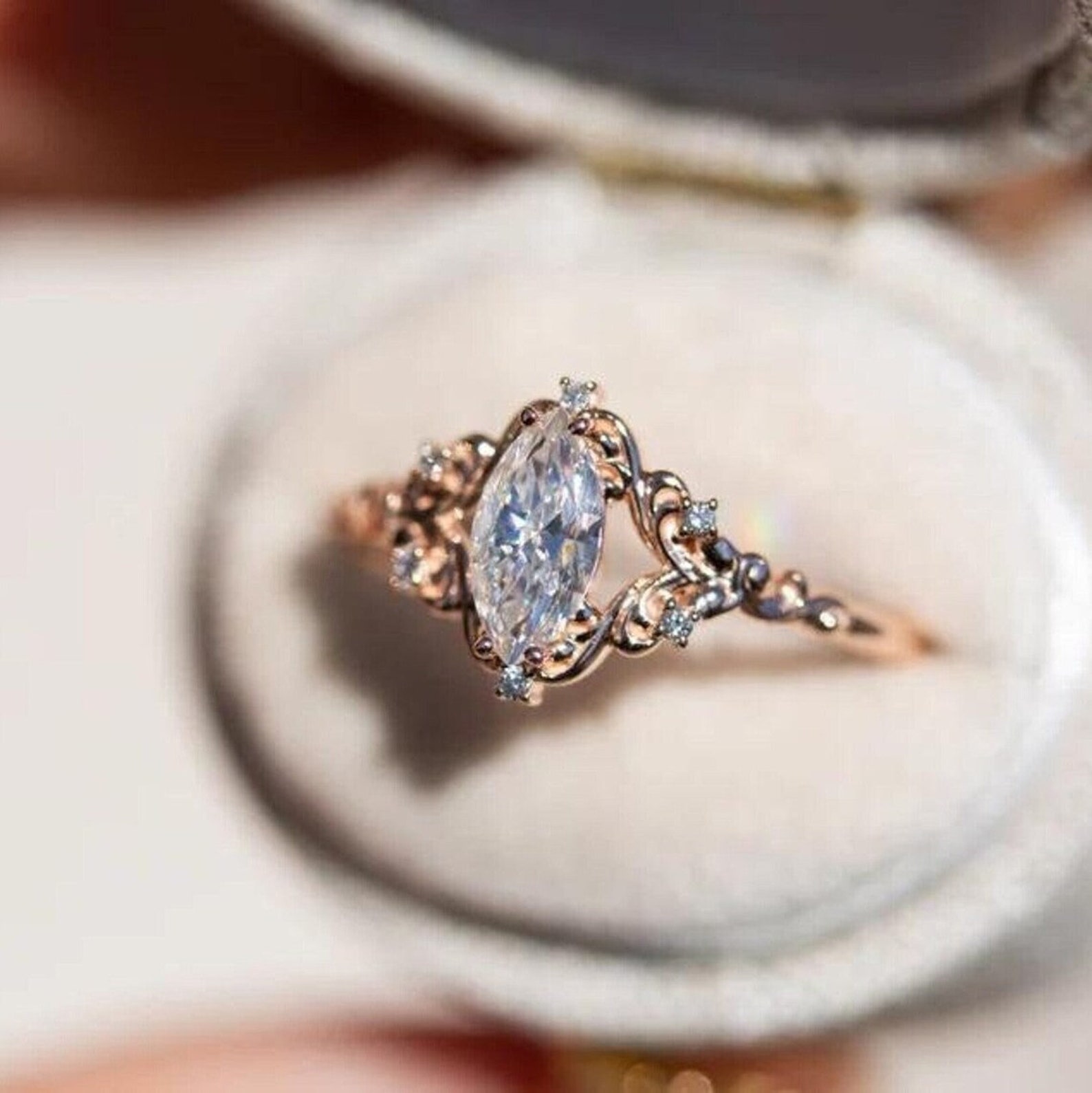 Marquise Cut Moissanite Engagement Ring 1.50 Ct Filigree - Etsy