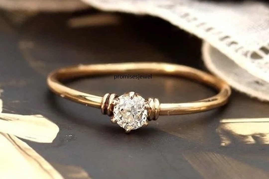 Bague Art Déco en diamant rond vintage, bague de fiançailles super ...