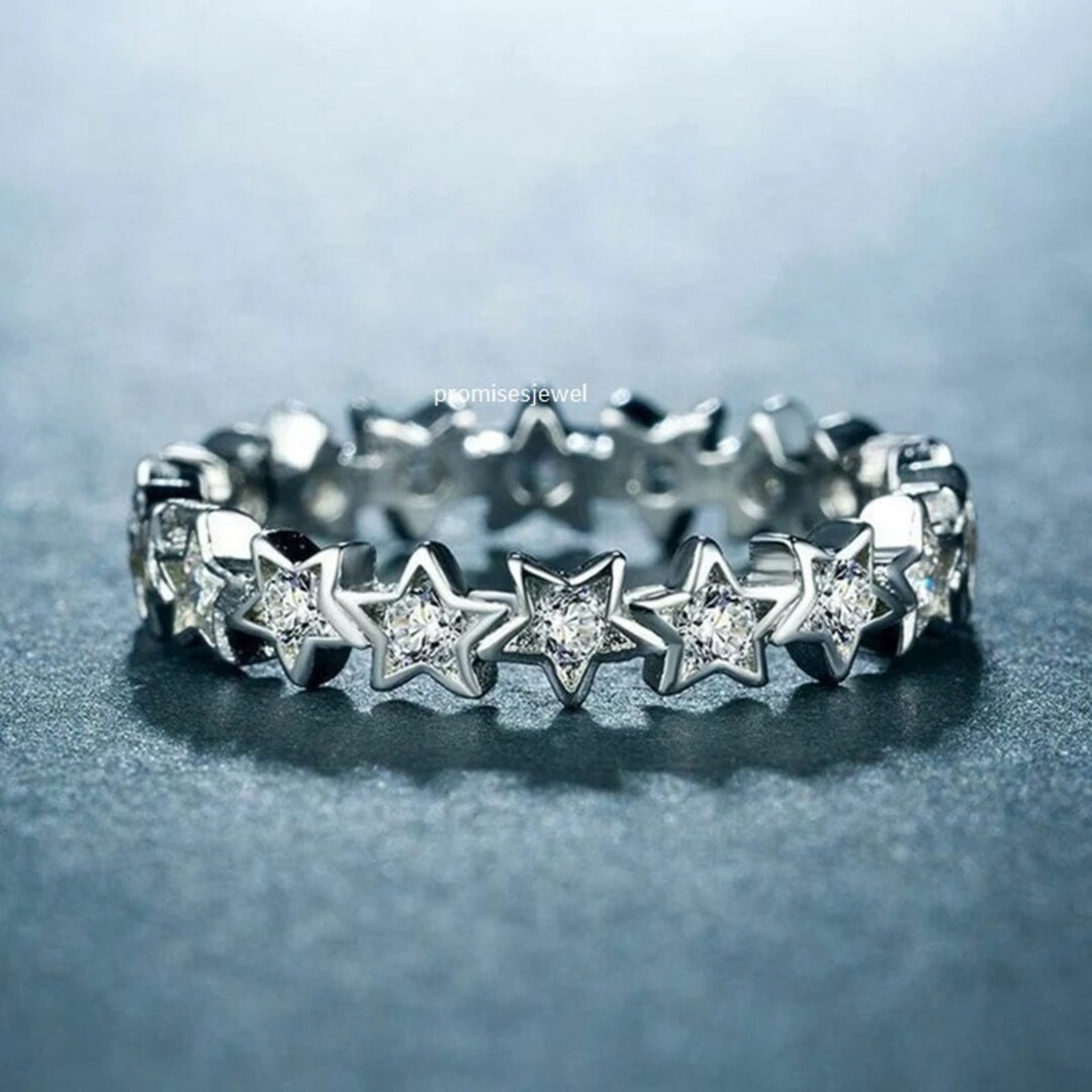 Star Band Beautiful Mini Diamond Set , Eternity Delicate Engagement ...