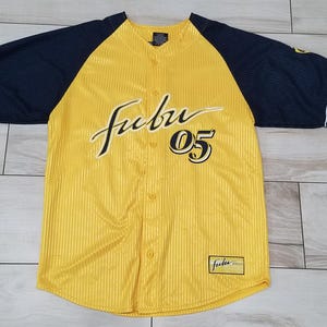 Men's FUBU Baseball Jersey 2000 Large Era 90s Vintage Yellow Navy Blue - Etsy