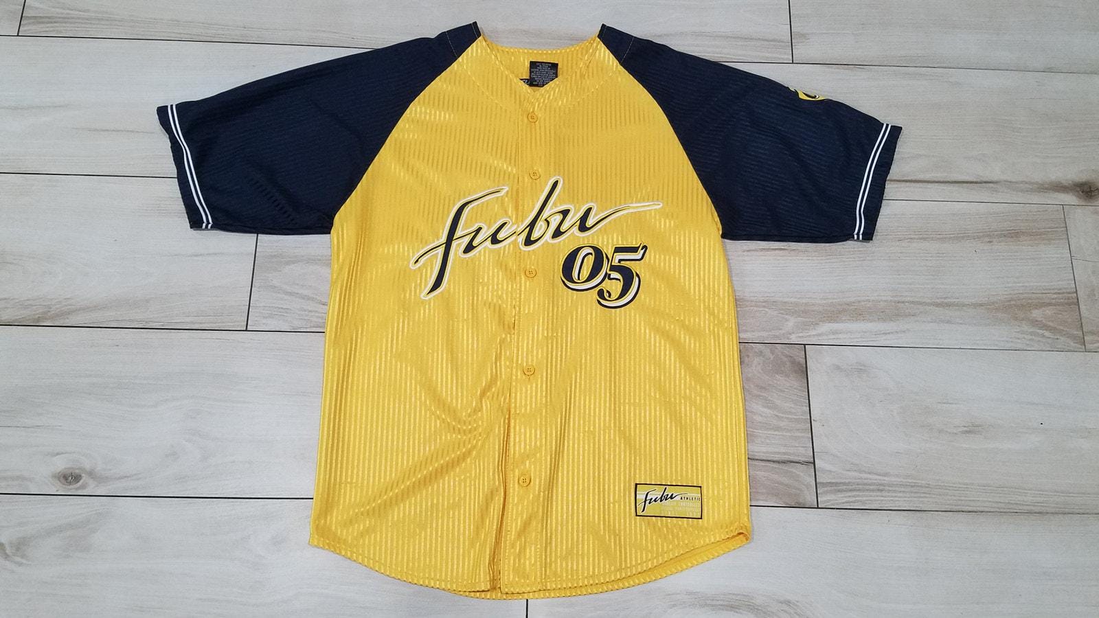 Men's FUBU Baseball Jersey 2000 Large Era 90s Vintage Yellow Navy Blue - Etsy