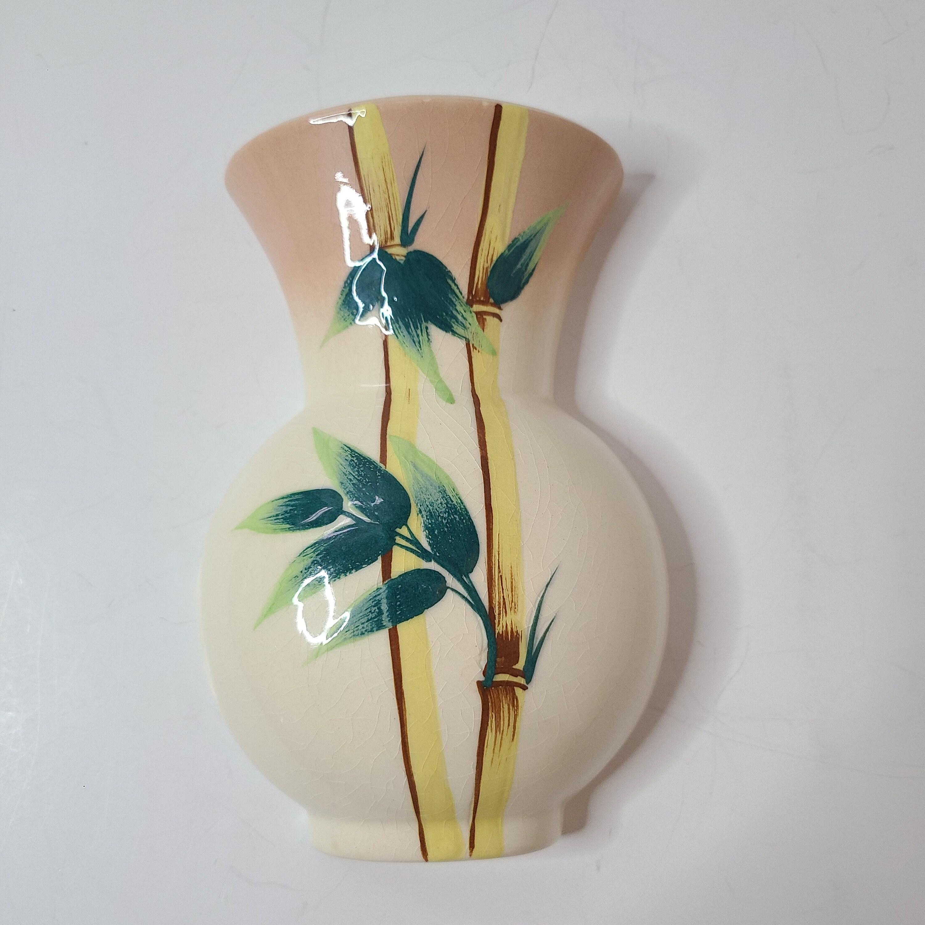 Vintage Wall Pocket, Bamboo Hand Painted Pattern, Weil Ware, Mid ...