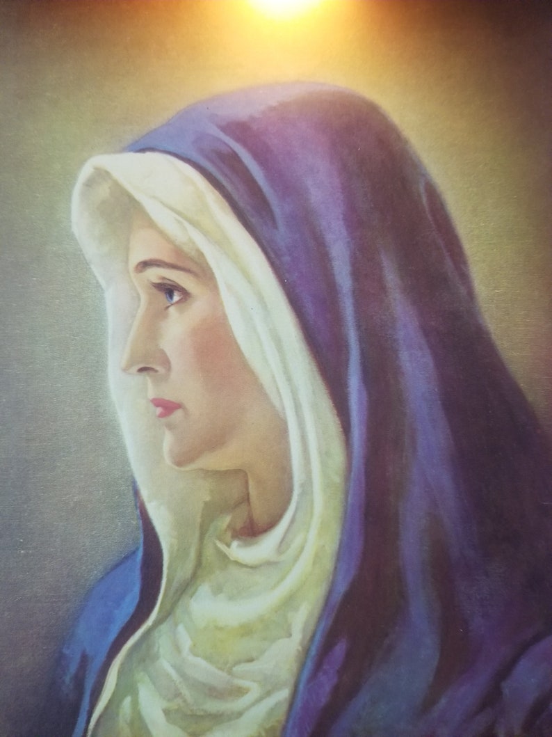 Vintage Virgin Mary Funeral Lamp, 1948 Warner Sallman Illuminated ...