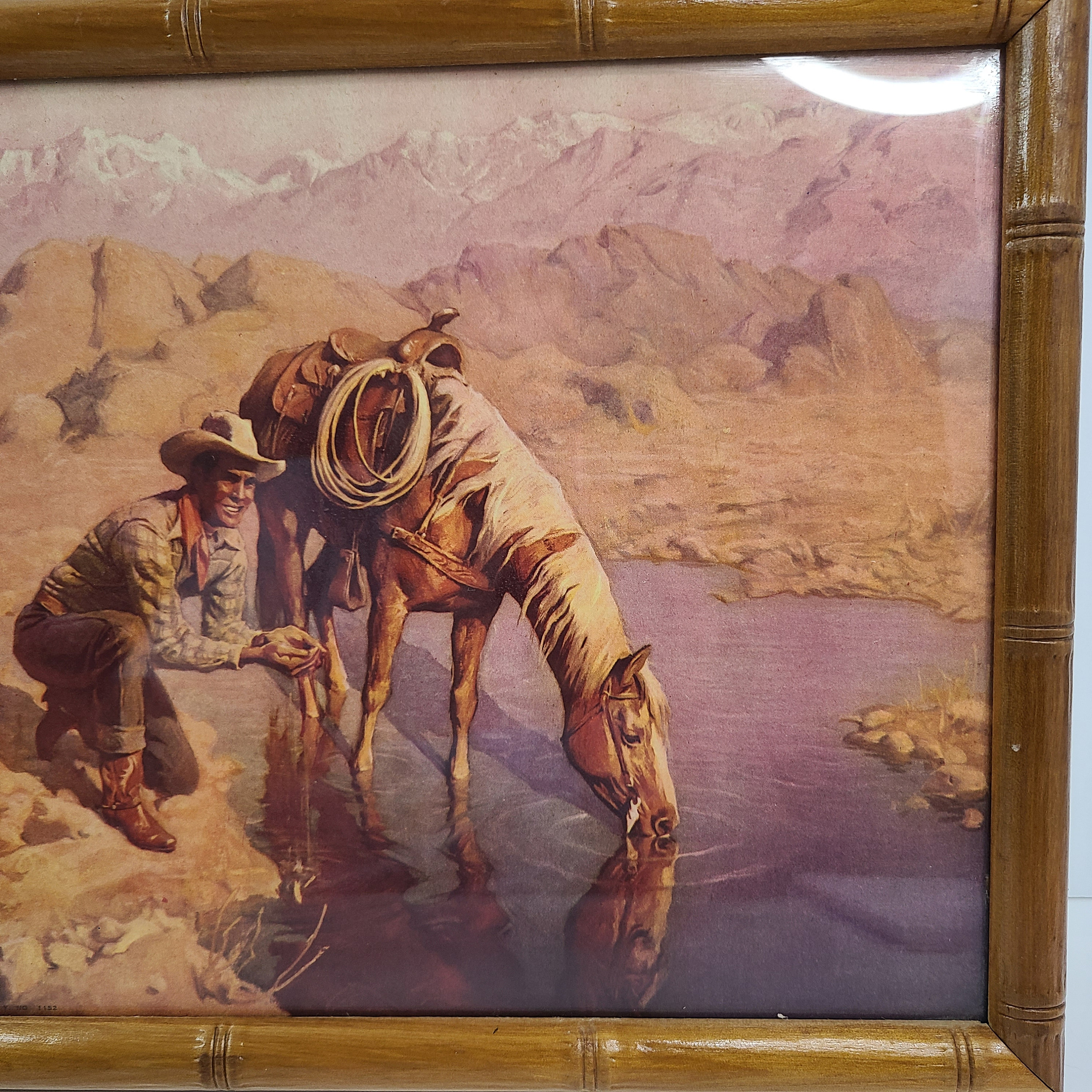 Vintage Cowboy and Horse Drinking Water, Lithograph, Adam Styka, 1950 ...