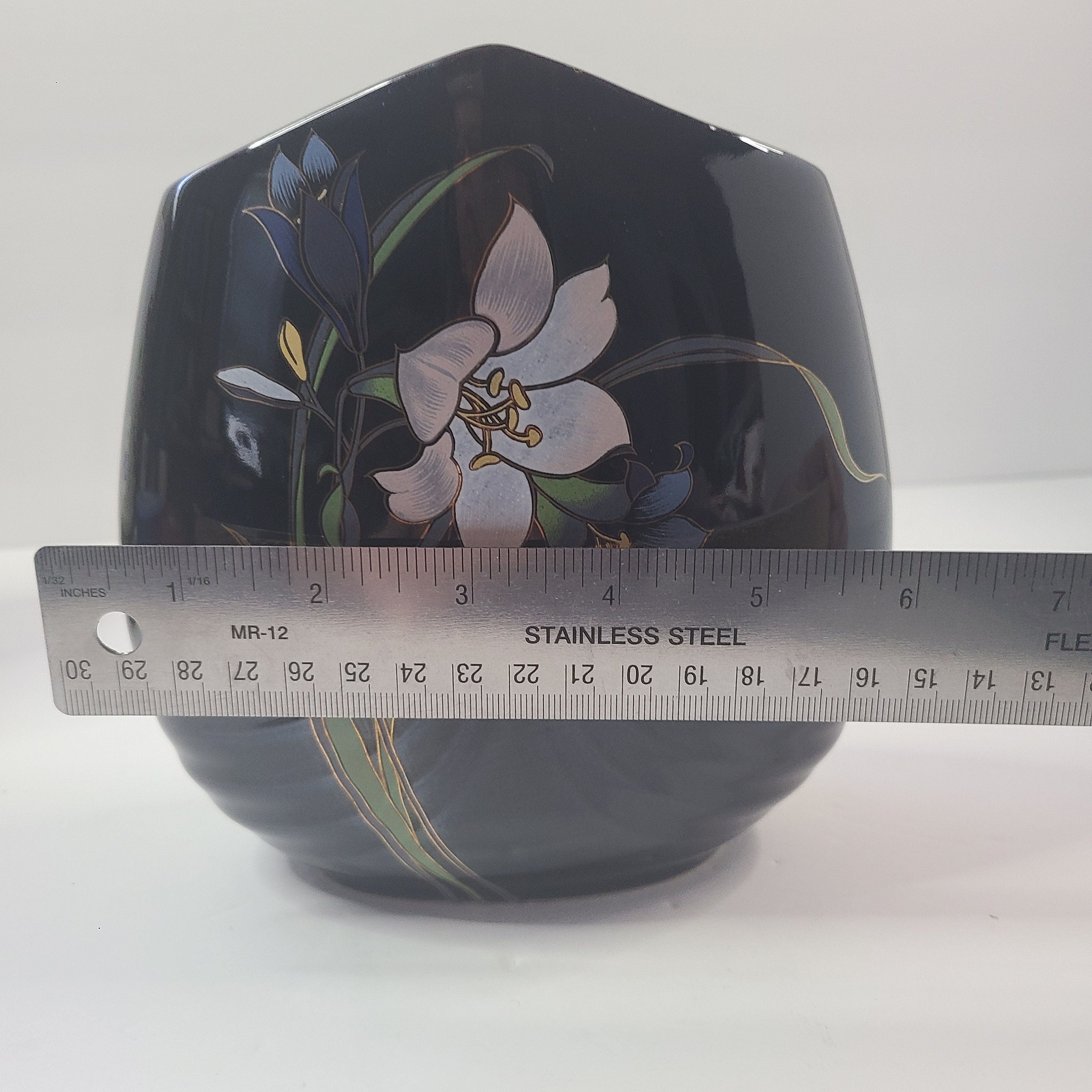Vintage Japanese Vase Inarco Japan Yamaji Black Floral - Etsy