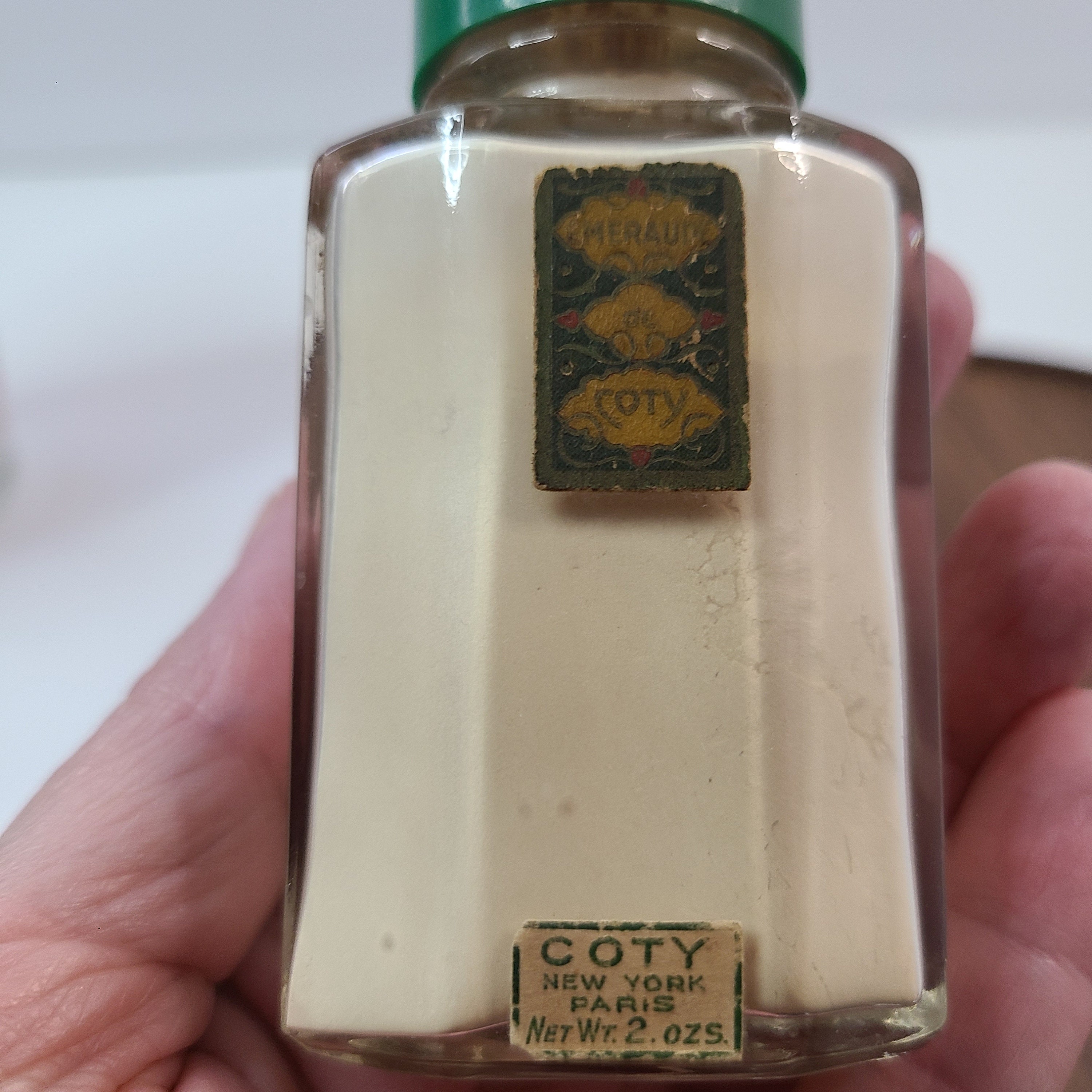 Vintage Emeraude De Coty Powder, Glass Bottle, Depression Green Top ...