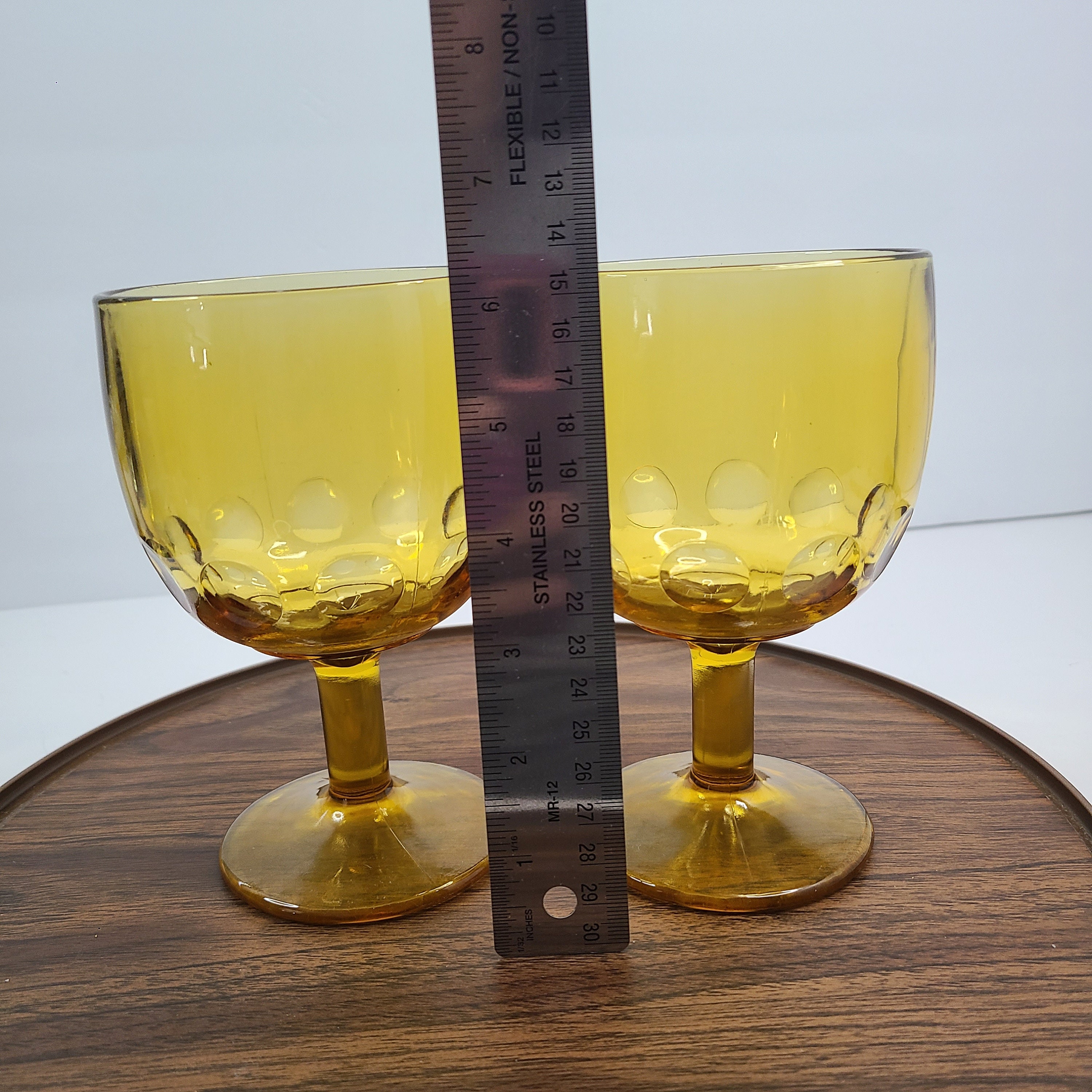 Vintage Amber Glass Thumbprint Goblets, Gold, 70s, Kitschy Kitchen ...