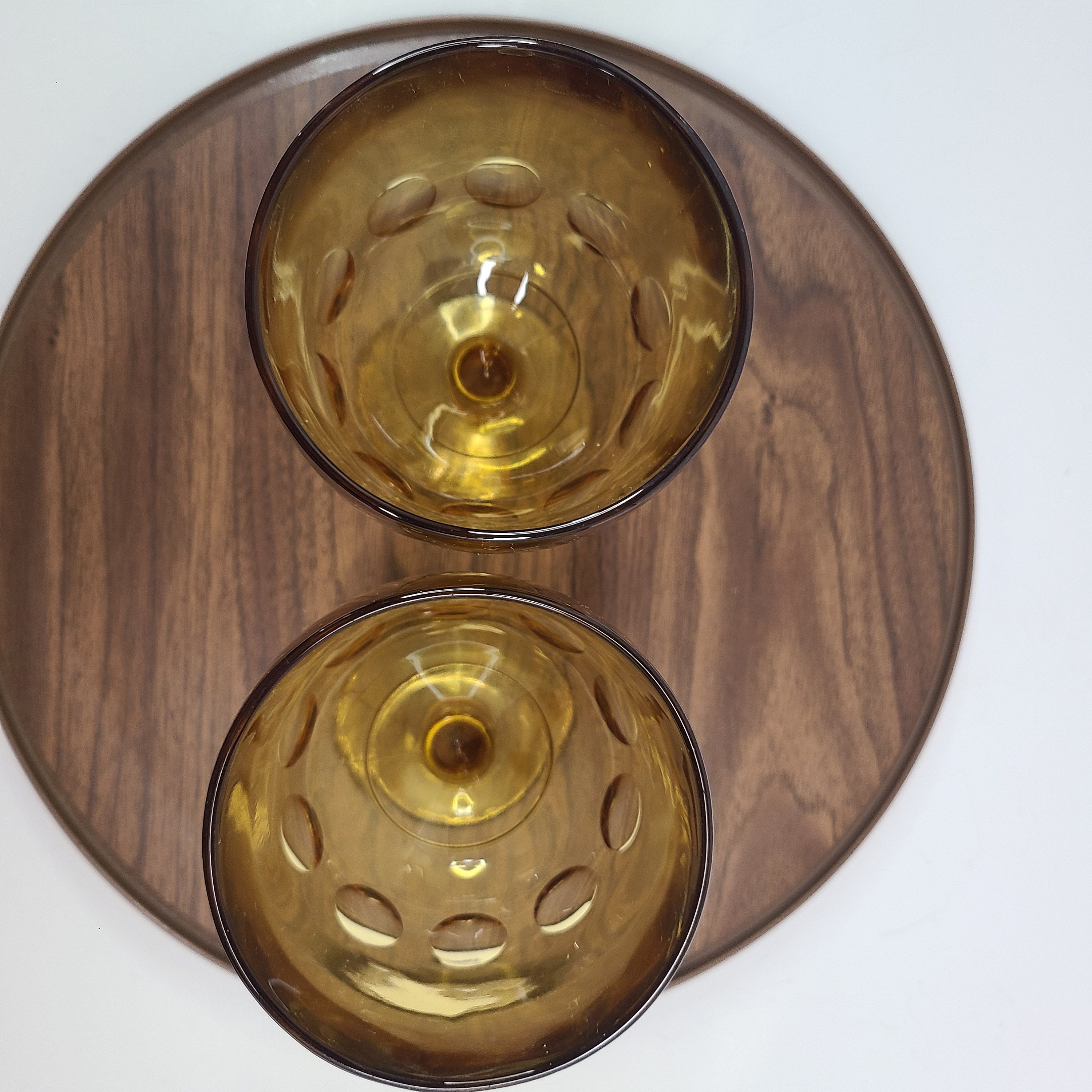 Vintage Amber Glass Thumbprint Goblets, Gold, 70s, Kitschy Kitchen ...