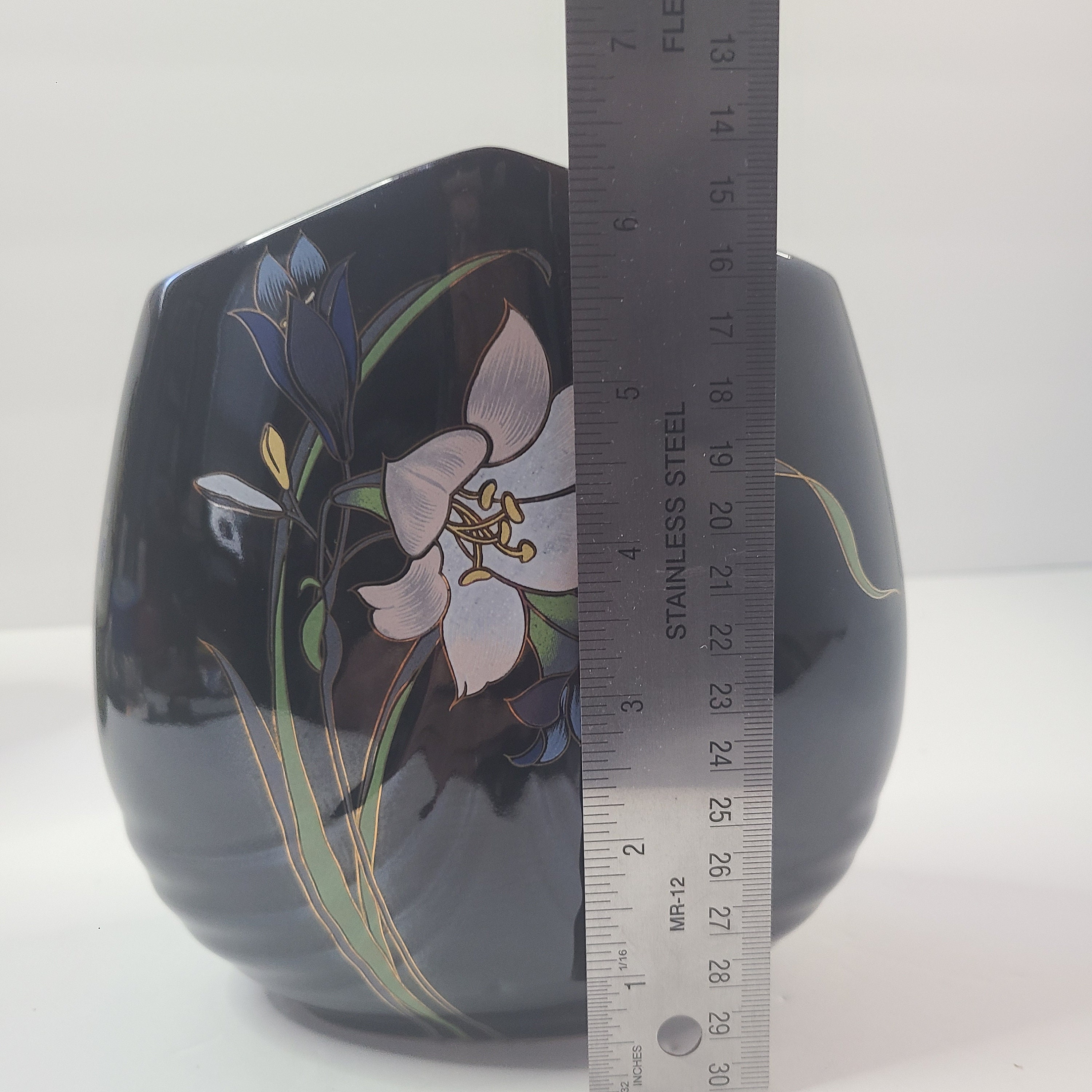 Vintage Japanese Vase Inarco Japan Yamaji Black Floral - Etsy
