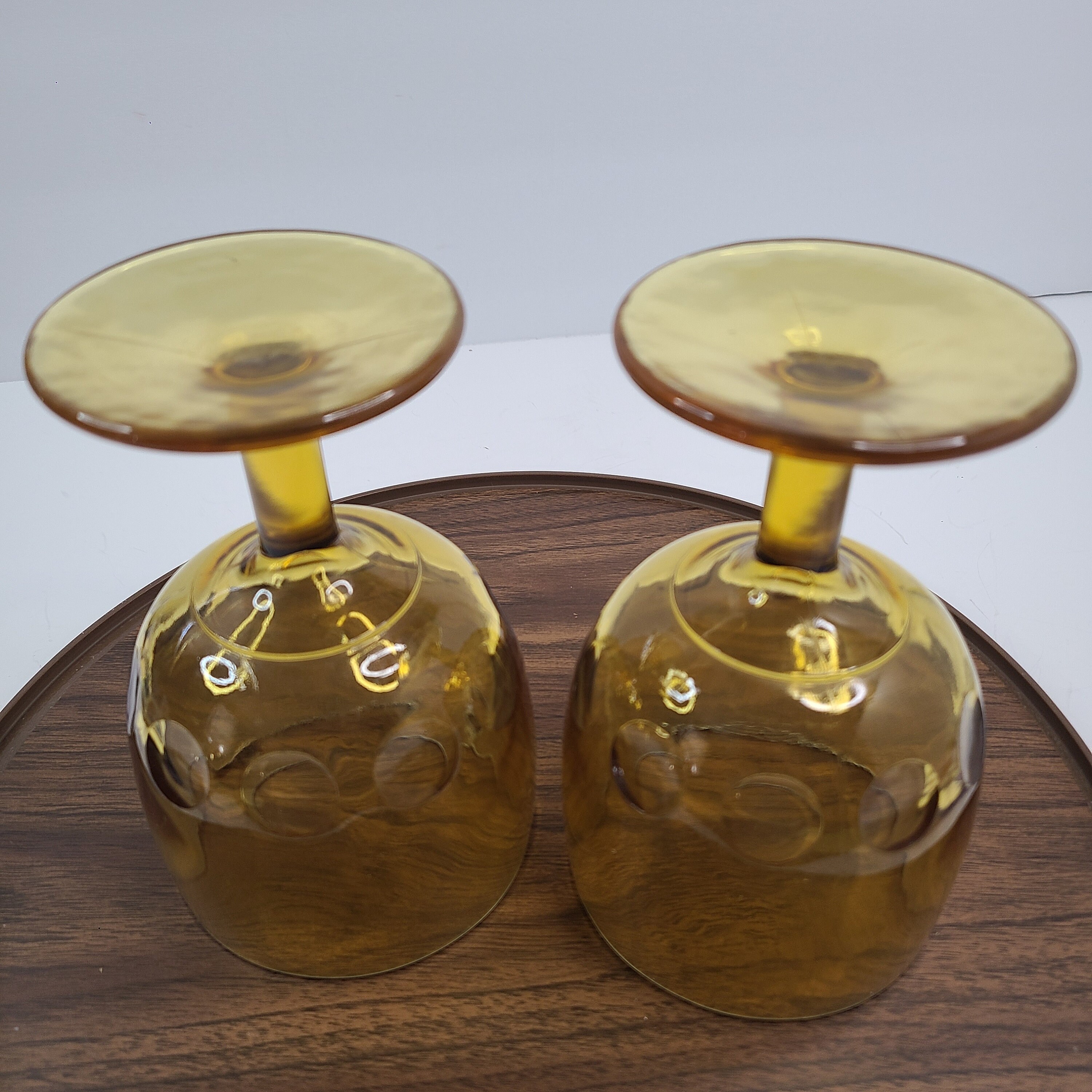 Vintage Amber Glass Thumbprint Goblets, Gold, 70s, Kitschy Kitchen ...