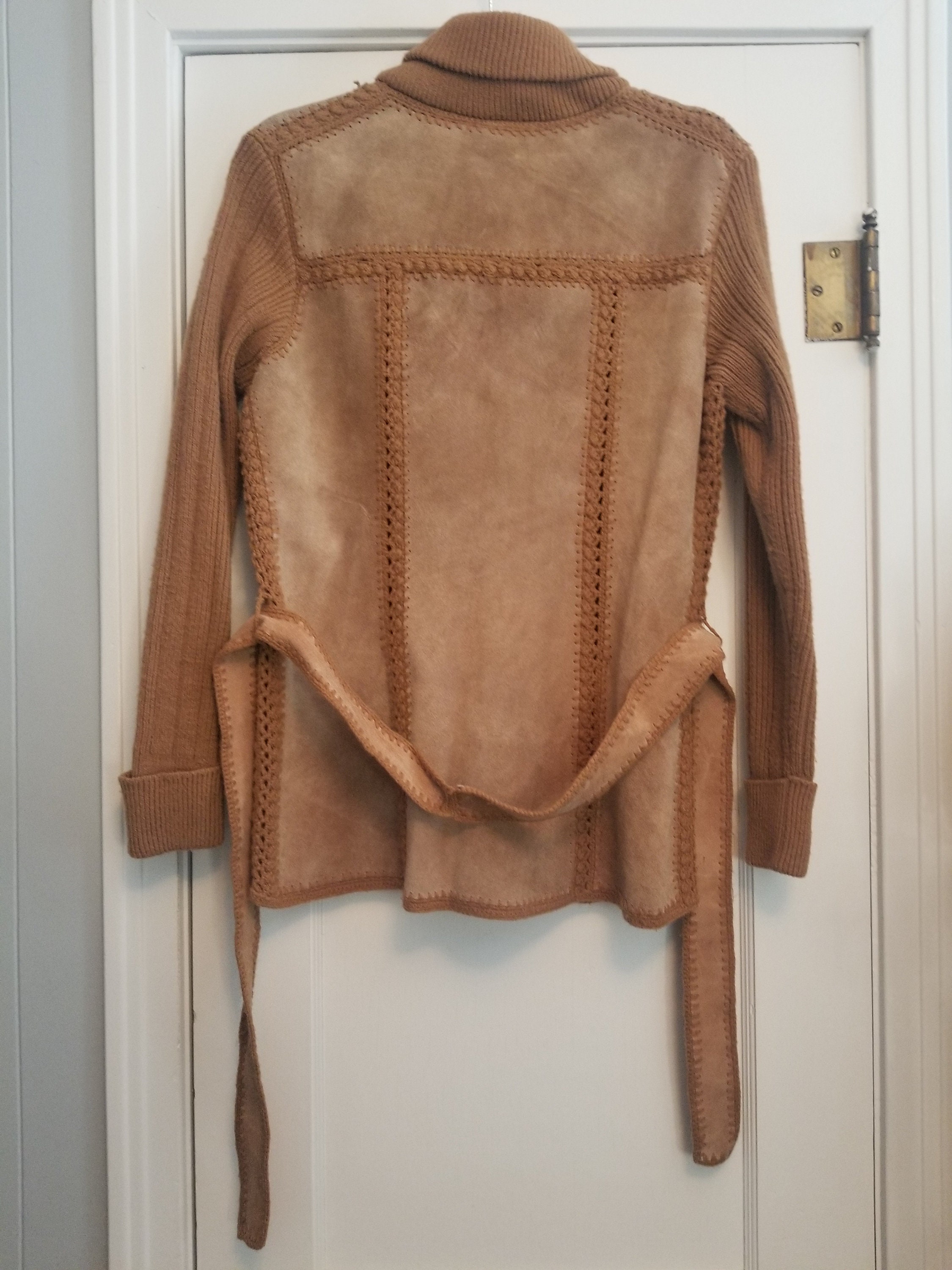 Vintage Suede and Knit Jacket Sweater With Belt 70s Sweater - Etsy