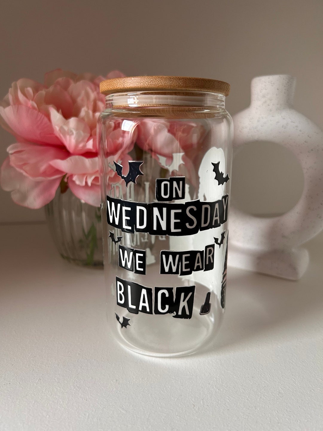 On Wednesdays We Wear Black | Wednesday Addams Glass Can | Wednesday ...
